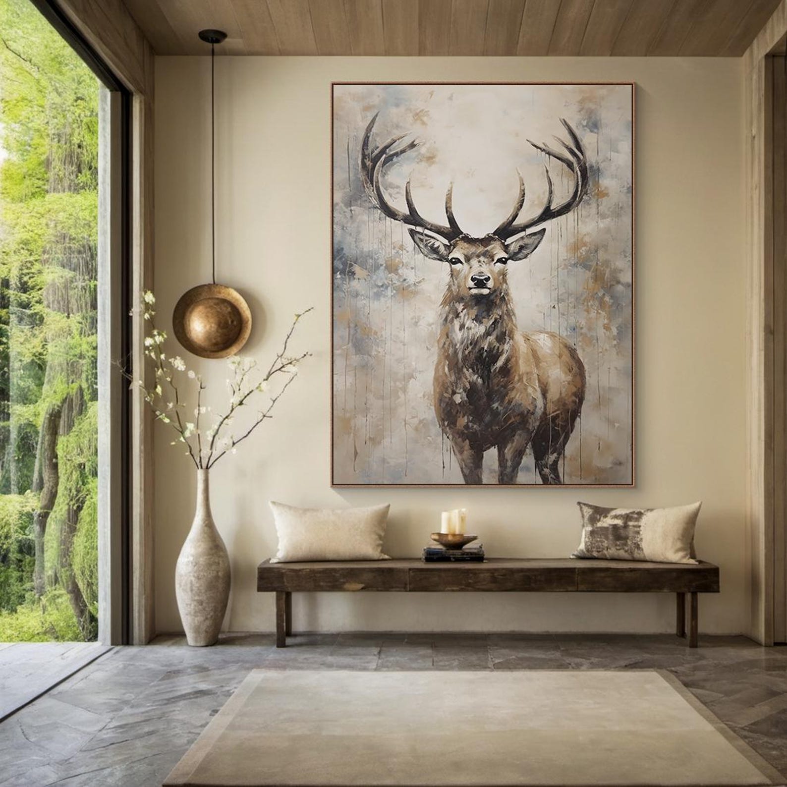 Abstract Stag Oil Painting on Canvas, Original Hand Painted Stag Wall ...