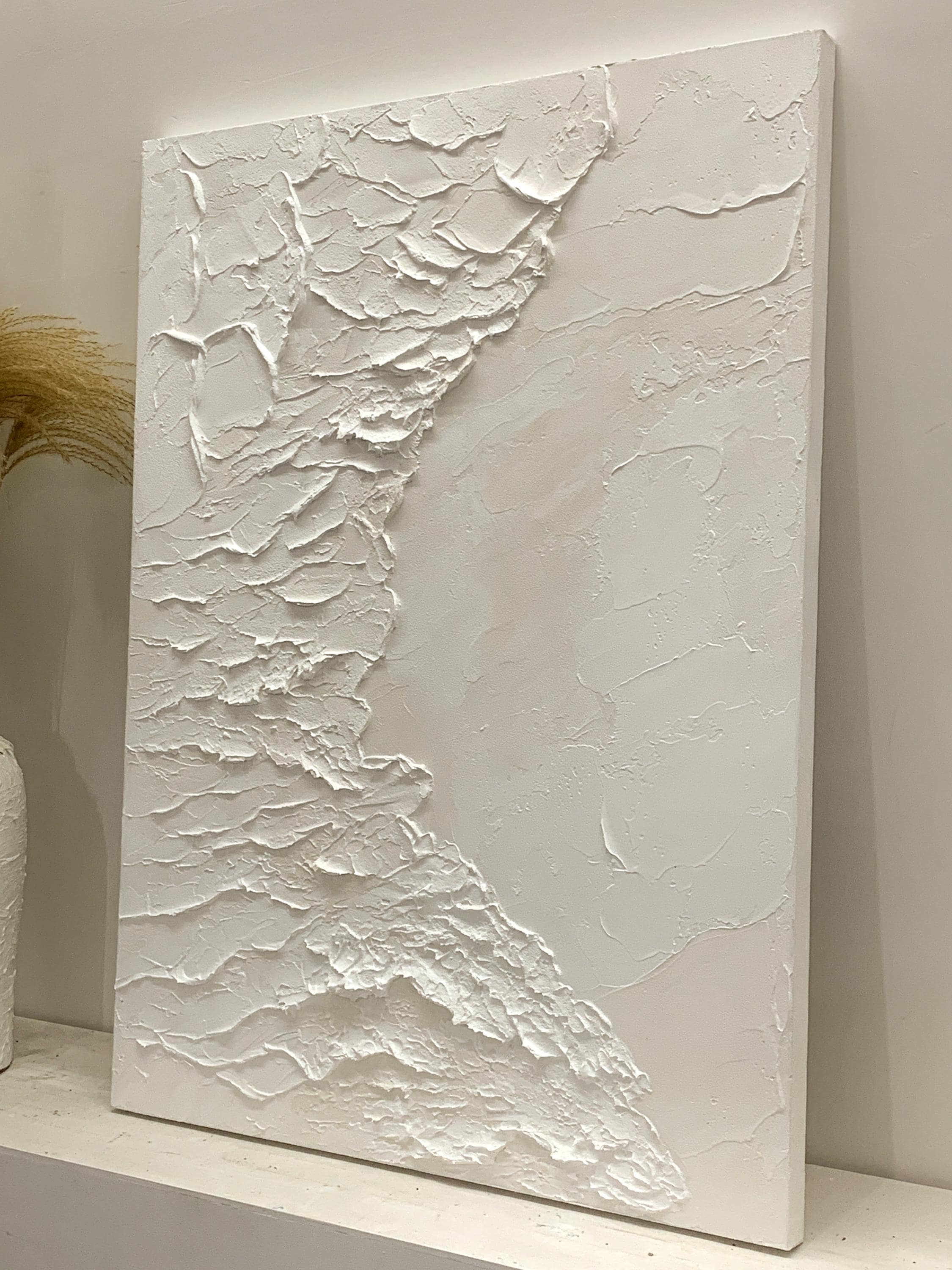 Large Original Off-white Minimalist Wall Painting, White Textured Wall ...