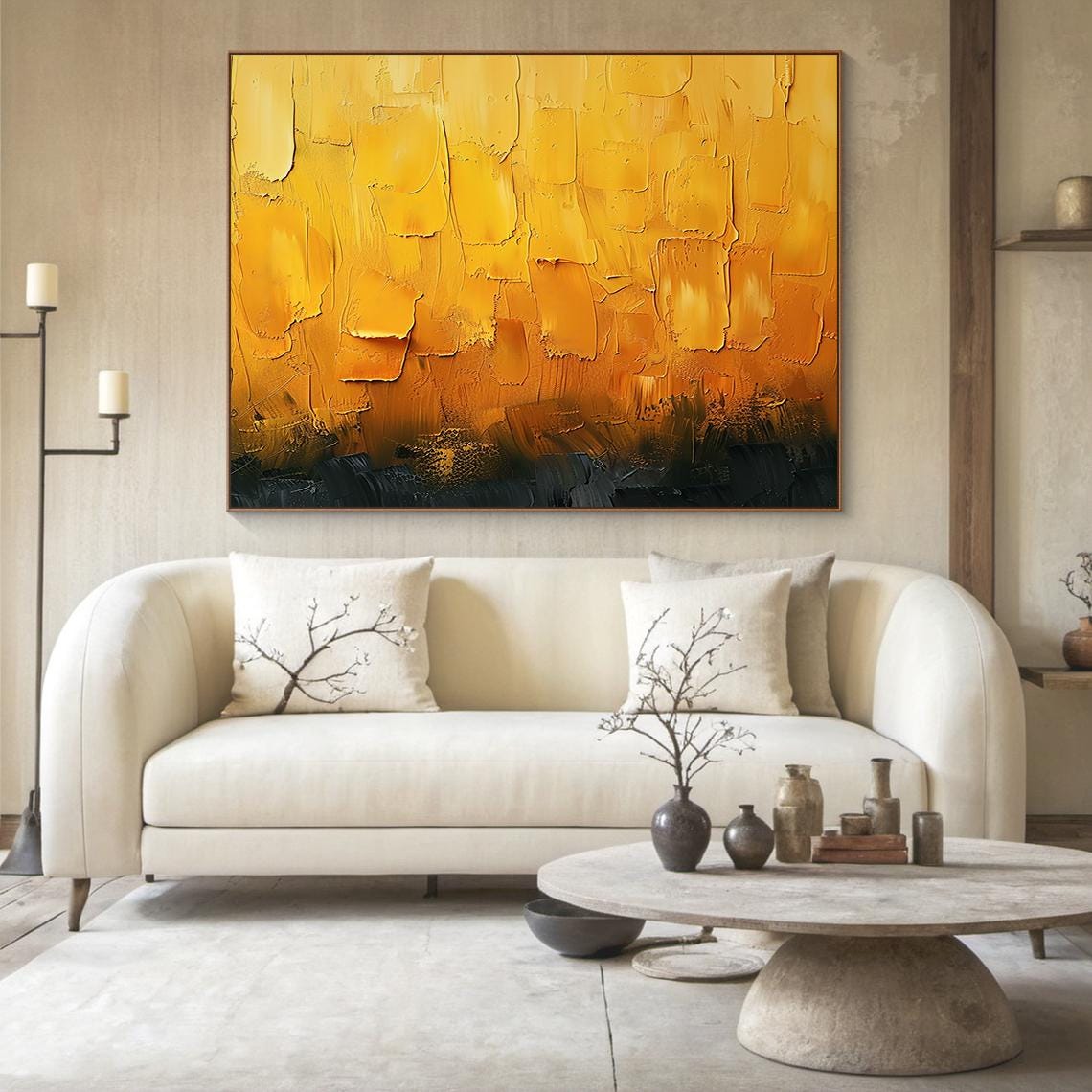 Yellow Minimalist Abstract Line Art, Large Yellow Textured Wall Mural ...