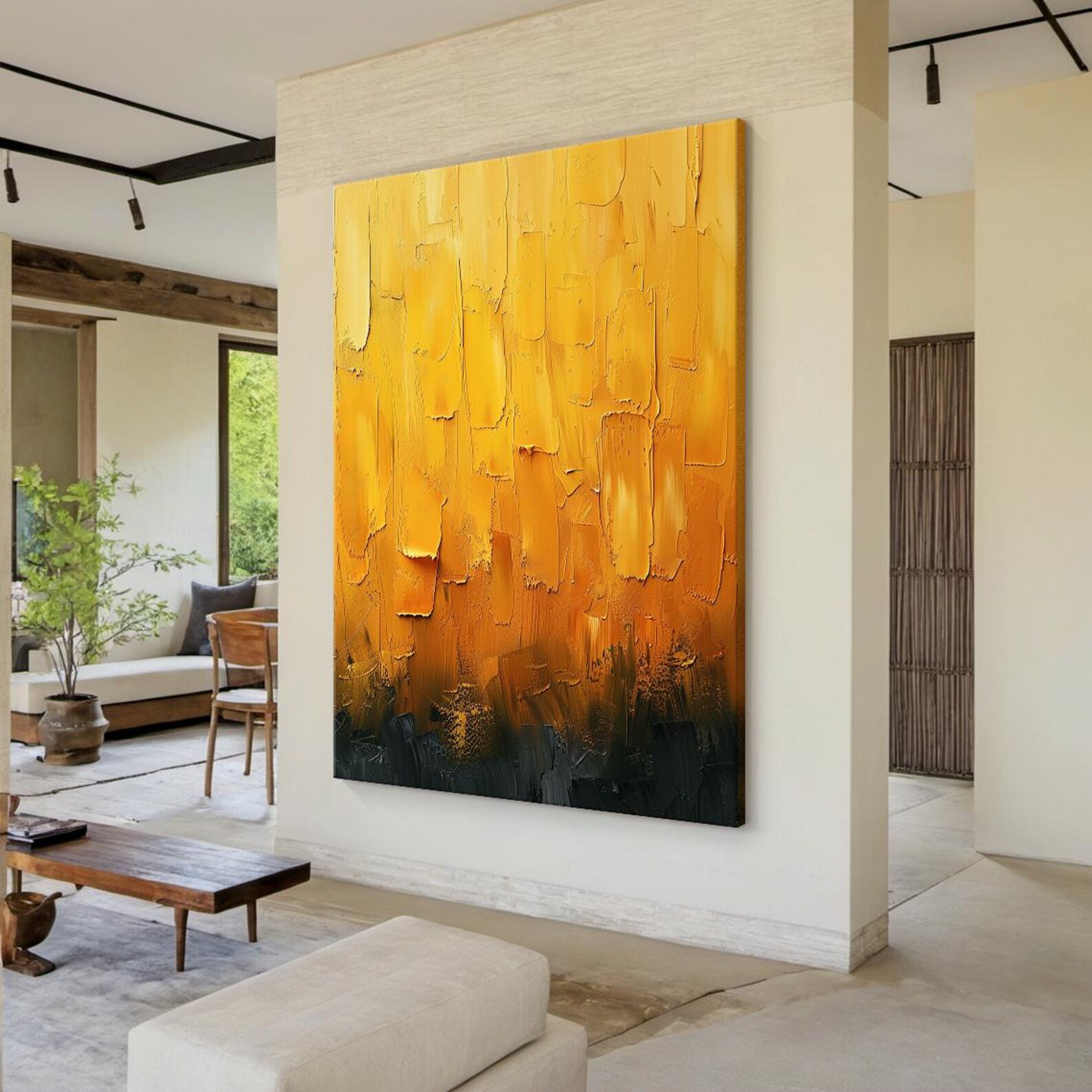 Yellow Minimalist Abstract Line Art, Large Yellow Textured Wall Mural ...