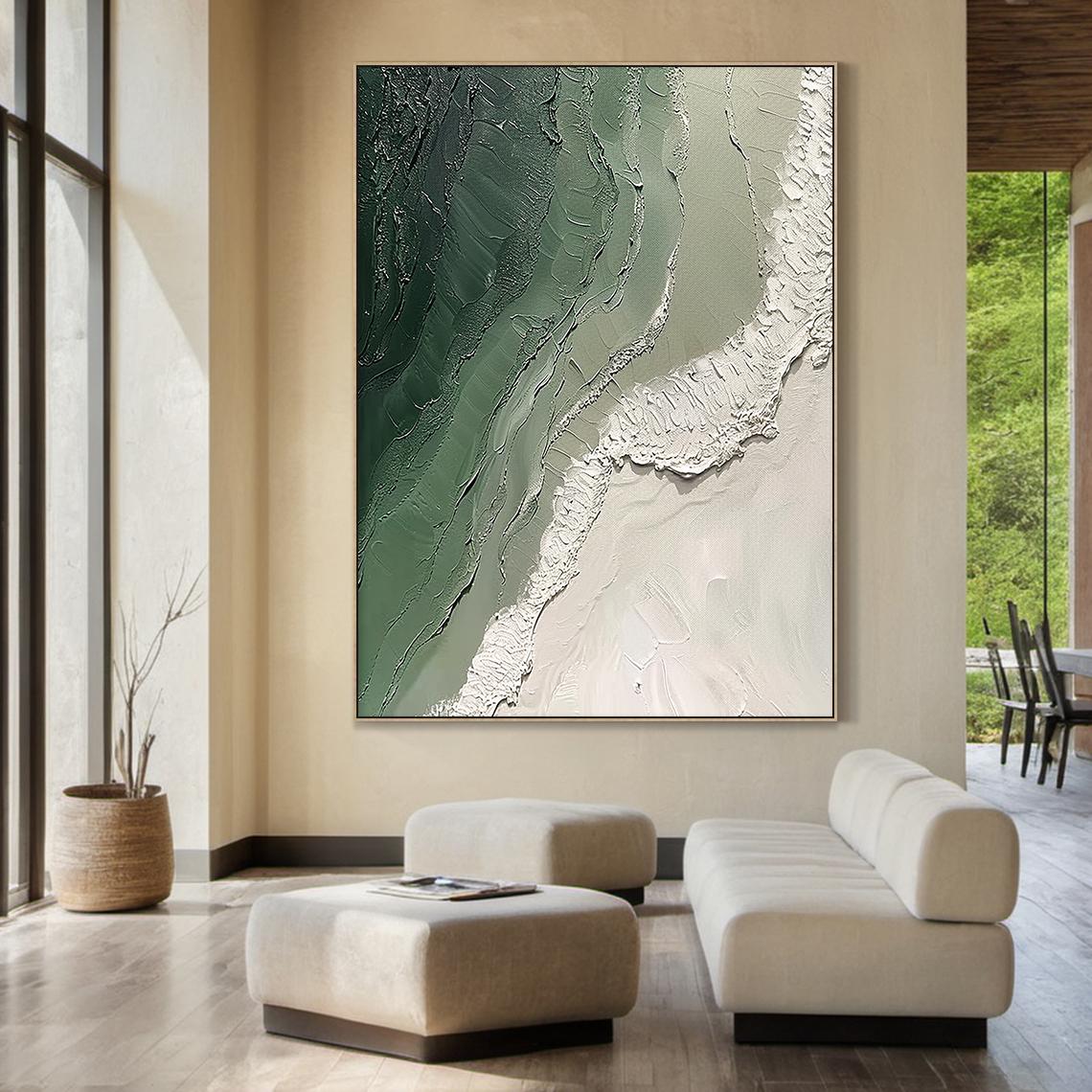 Olive Green Minimalist Painting, Green Texture Art, Beige Minimalist ...