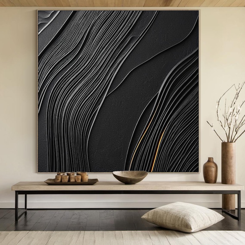 Black Abstract Oil Painting on Canvas, Black Texture Art, Black ...