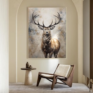 Abstract Stag Oil Painting on Canvas, Original Hand Painted Stag Wall ...