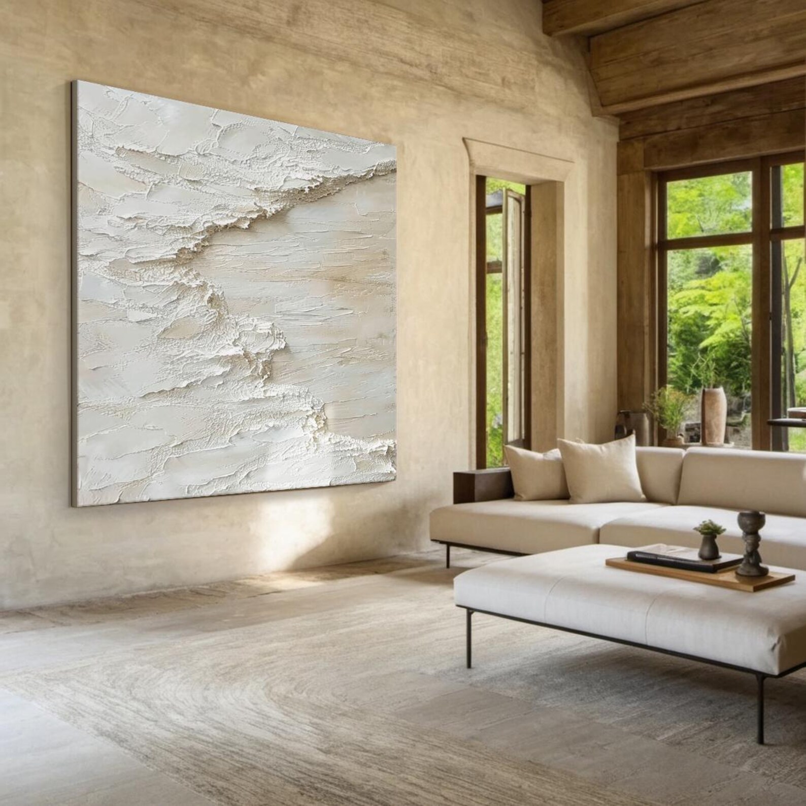 Large Original White Minimalist Murals, White Textured Murals, White ...