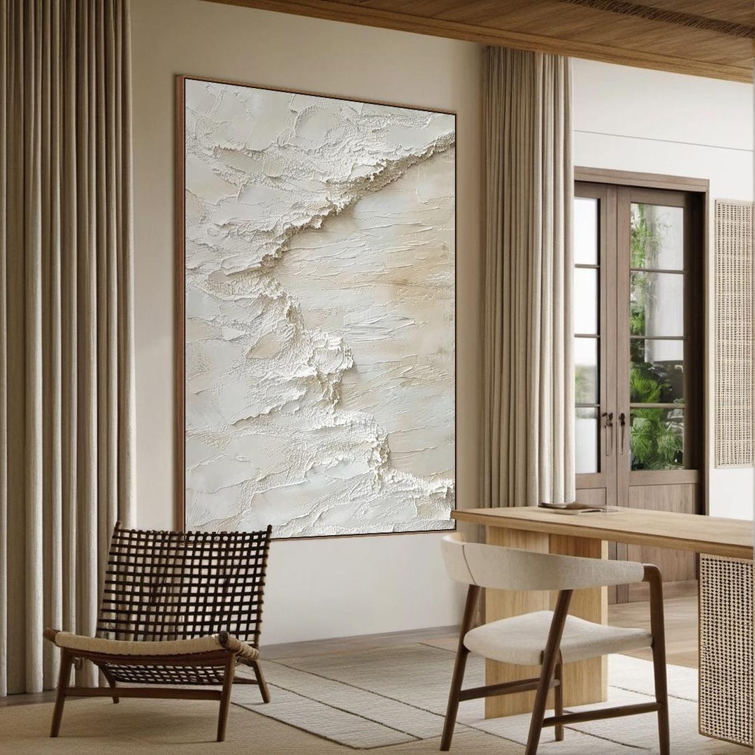 Large Original White Minimalist Murals, White Textured Murals, White ...