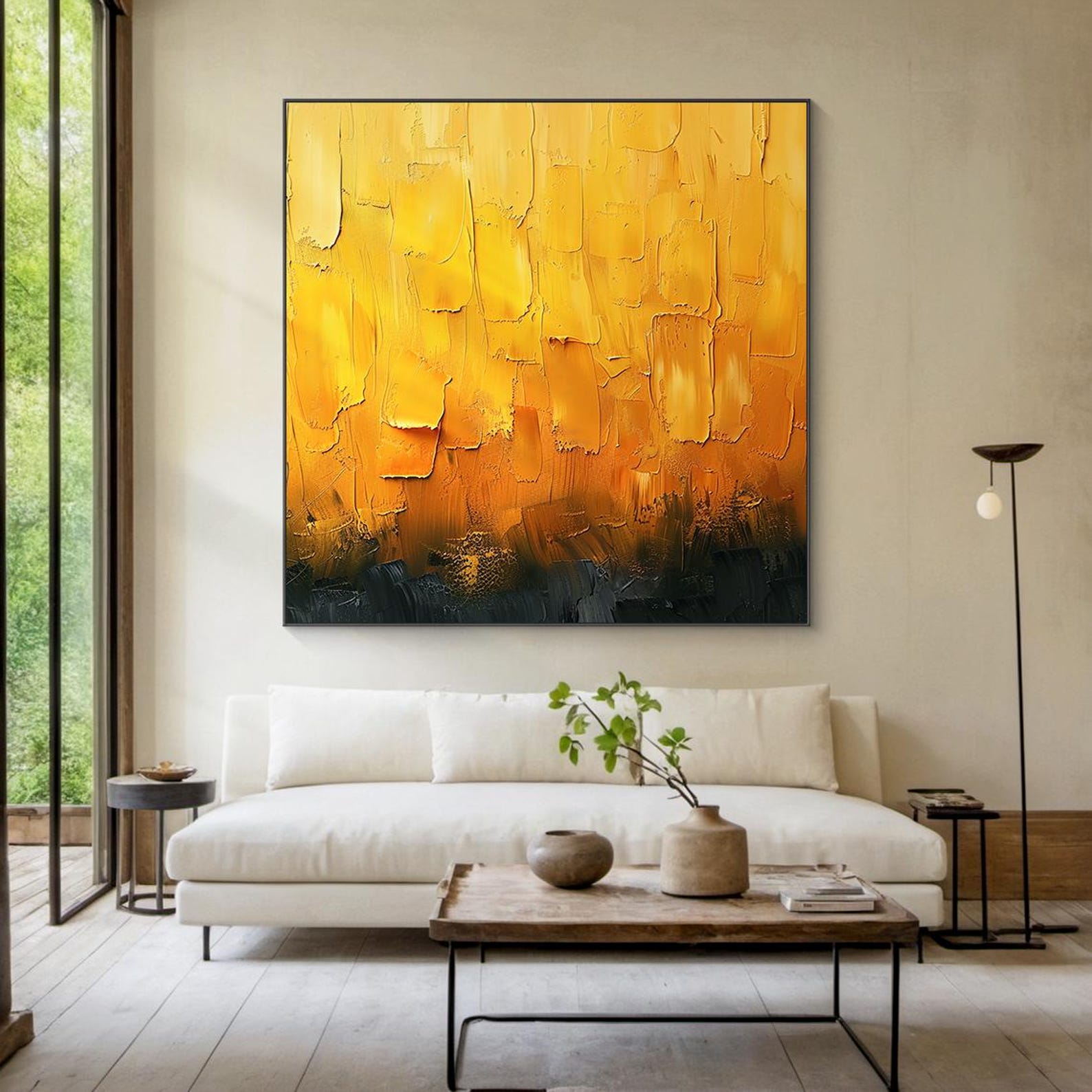 Yellow Minimalist Abstract Line Art, Large Yellow Textured Wall Mural ...