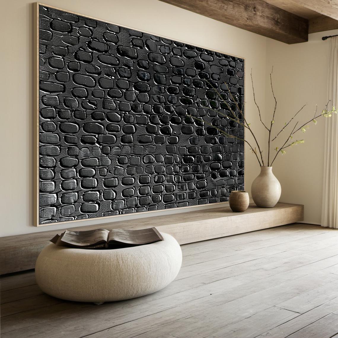 Large Black Mural Art, Black Canvas Abstract Painting, Black Wabi-sabi ...