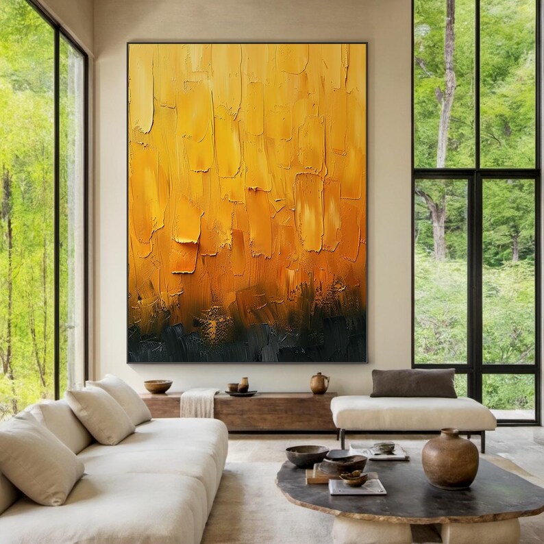 Yellow Minimalist Abstract Line Art, Large Yellow Textured Wall Mural ...
