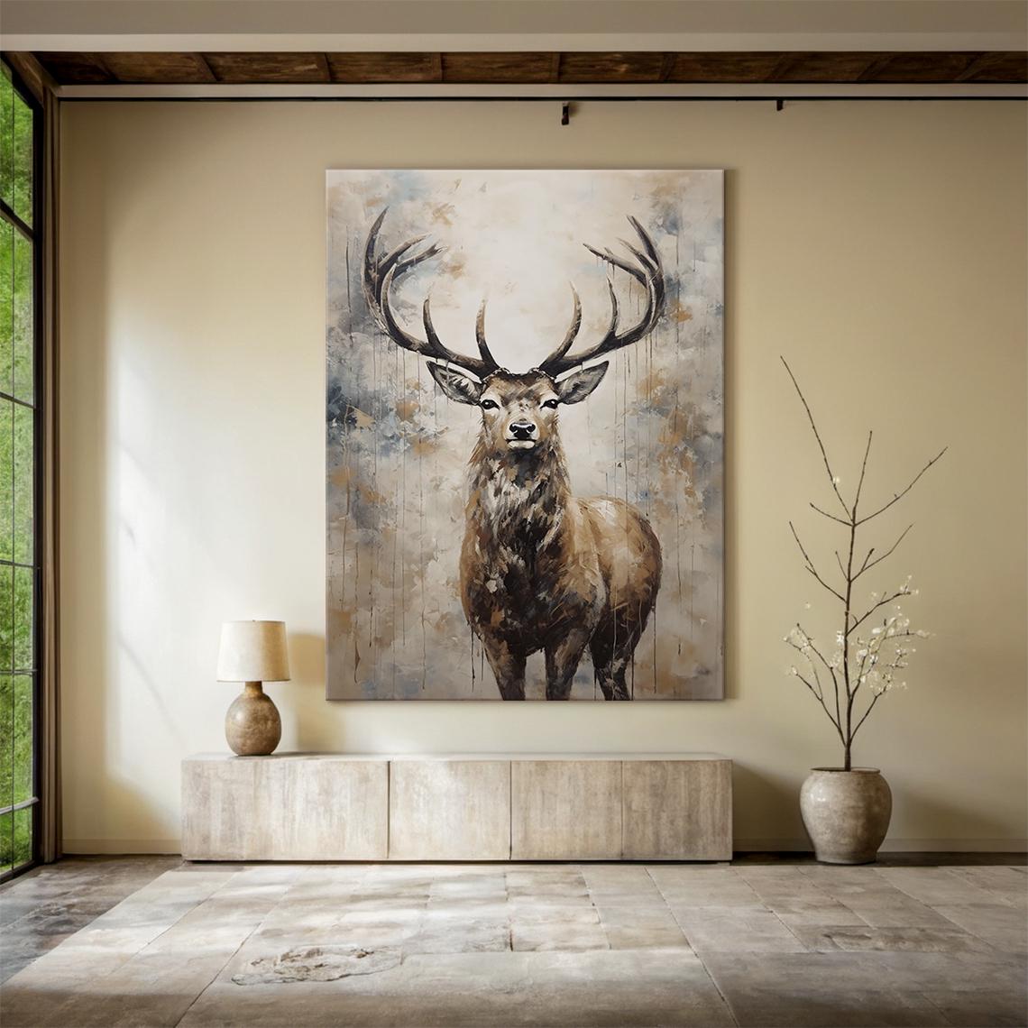 Abstract Stag Oil Painting on Canvas, Original Hand Painted Stag Wall ...