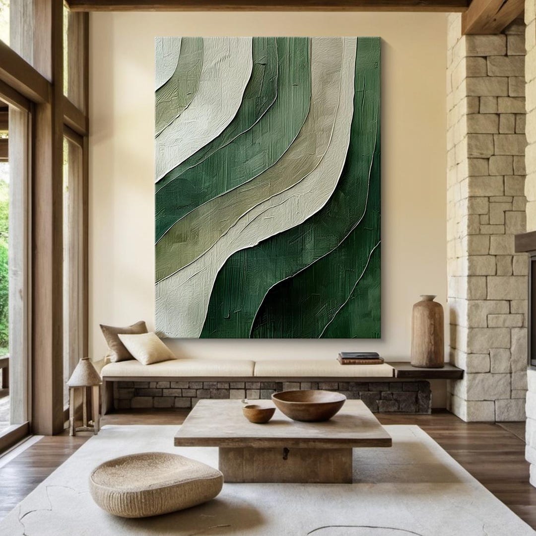 Green Texture Wall Decor Art, Large Green Minimalist Wall Decor Art ...