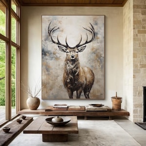 Abstract Stag Oil Painting on Canvas, Original Hand Painted Stag Wall ...