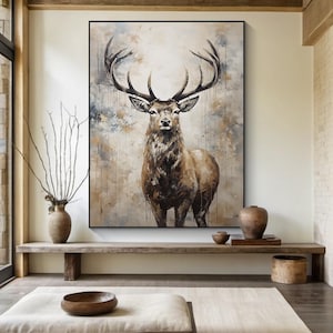 Abstract Stag Oil Painting on Canvas, Original Hand Painted Stag Wall ...