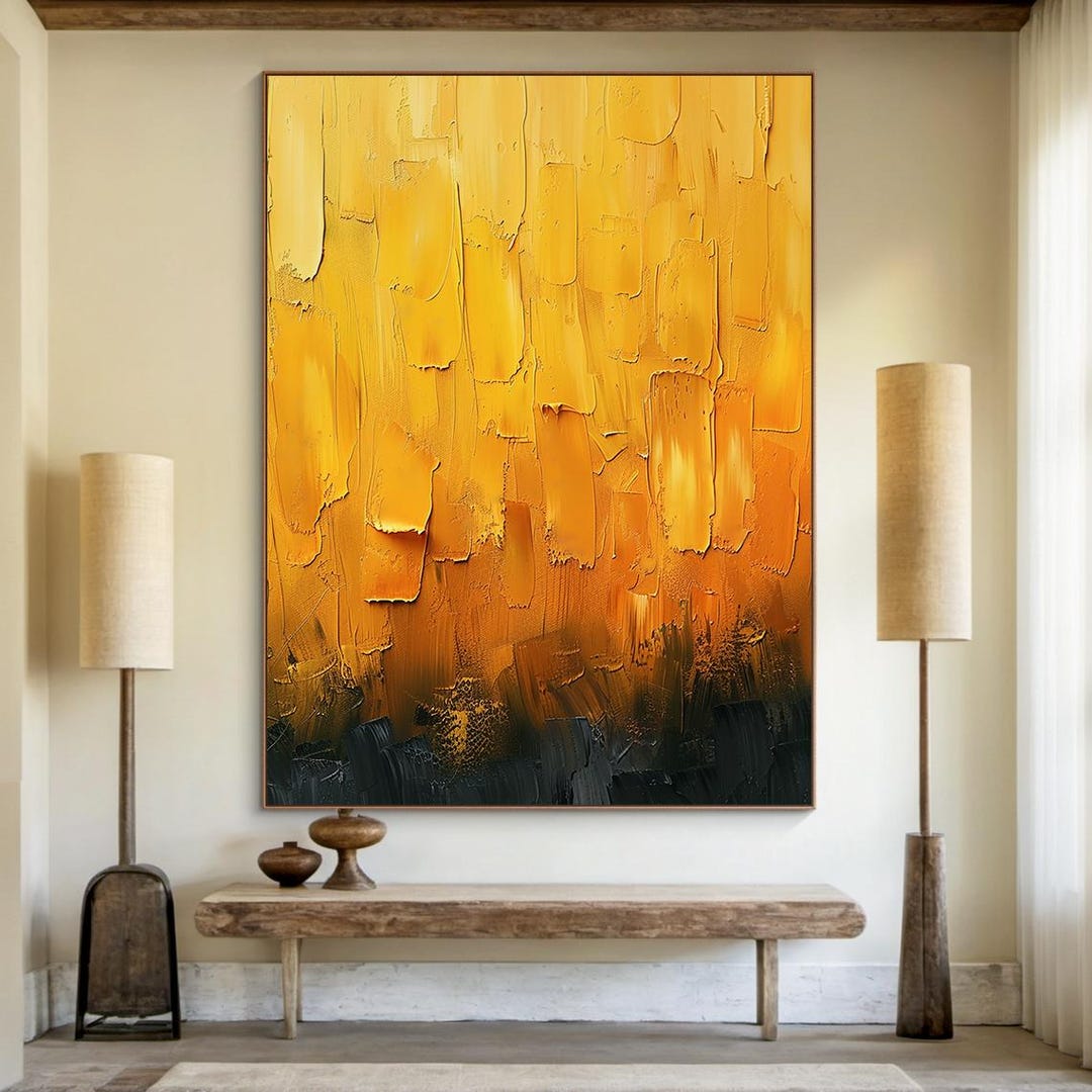 Yellow Minimalist Abstract Line Art, Large Yellow Textured Wall Mural ...