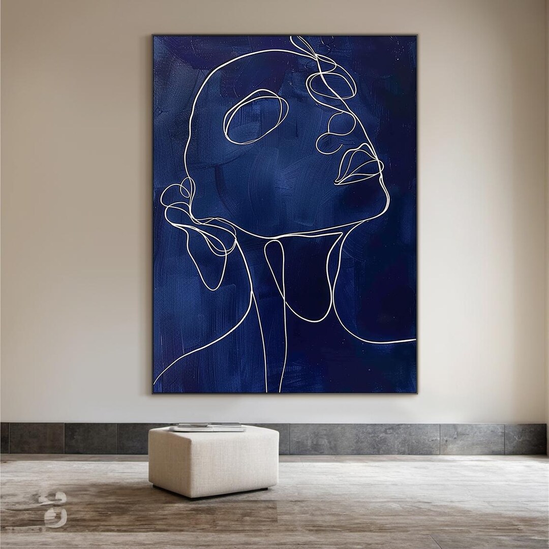 Blue Portrait Abstract Minimalist Oil Painting | Blue Abstract Art ...