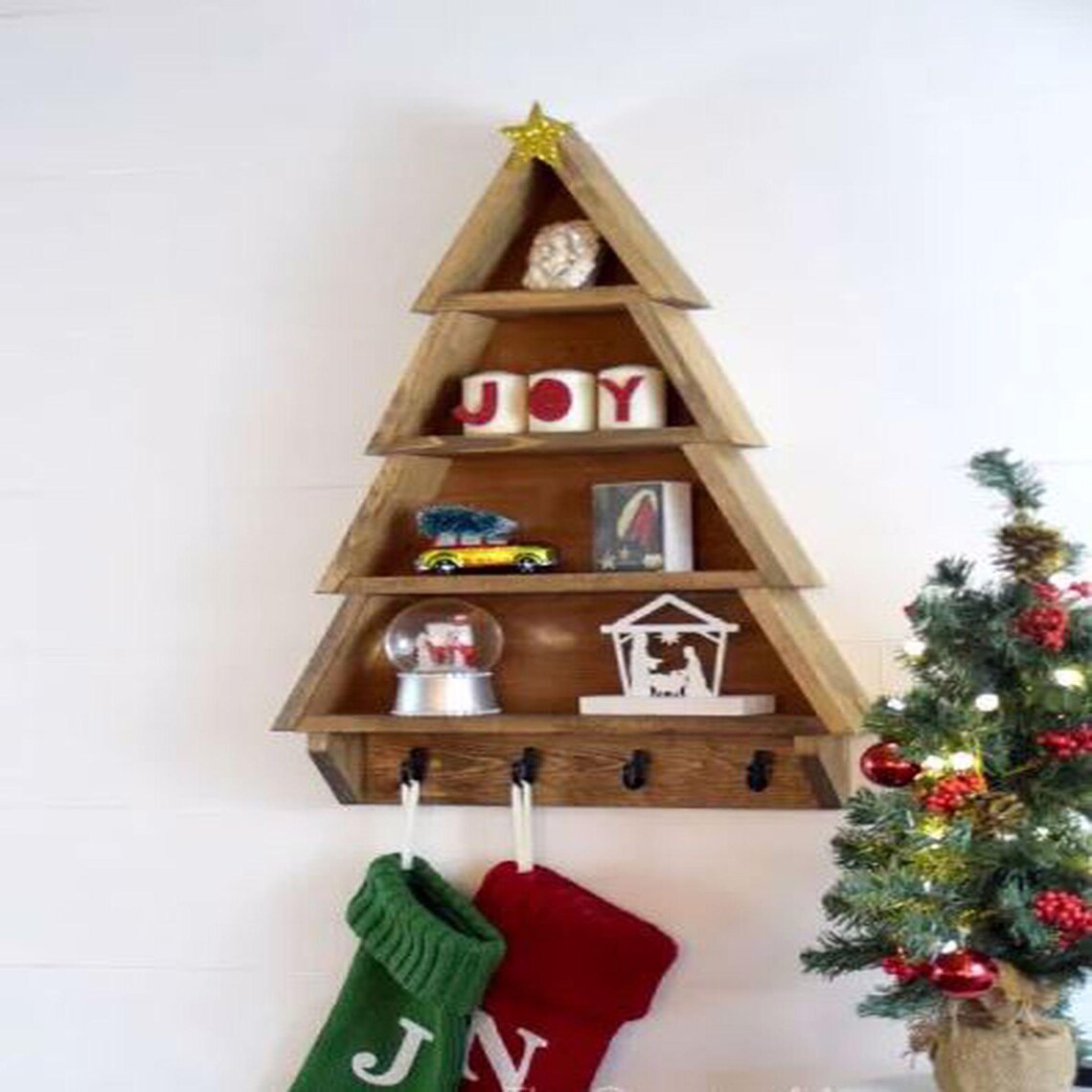 Wooden Christmas Tree Shelf DIY, Wooden Tree, Christmas Decoration ...