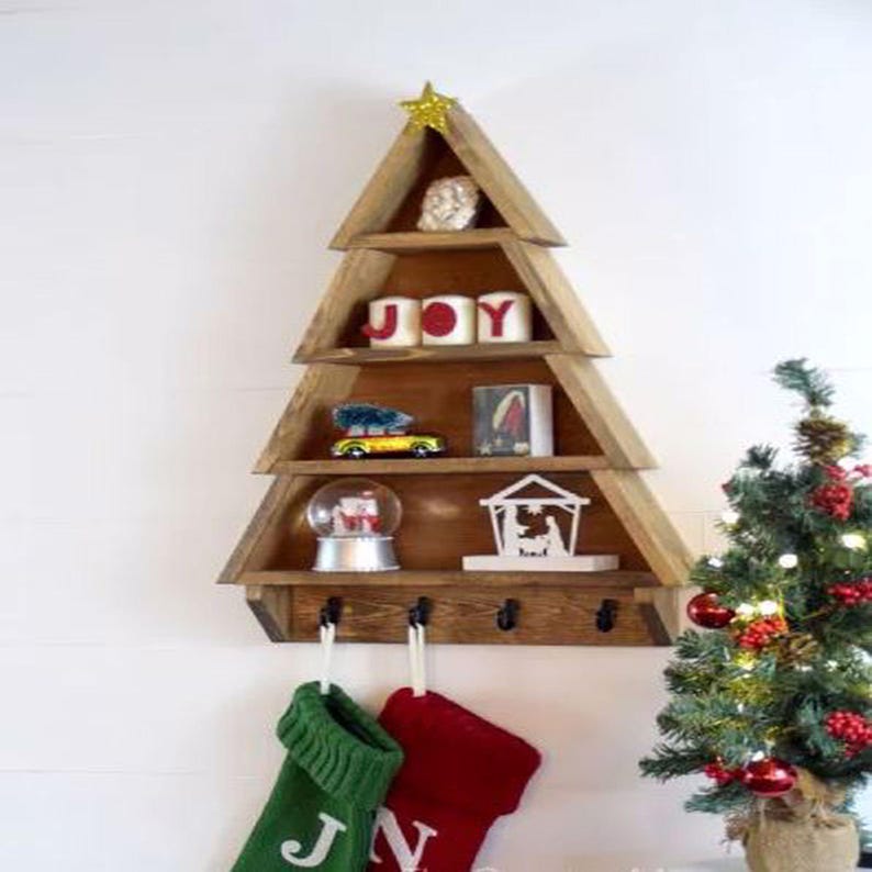 Wooden Christmas Tree Shelf DIY, Wooden Tree, Christmas Decoration ...