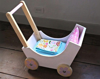 DIY Wood Doll Pram or Stroller, Wood Stroller, Woodworking Wood Doll ...