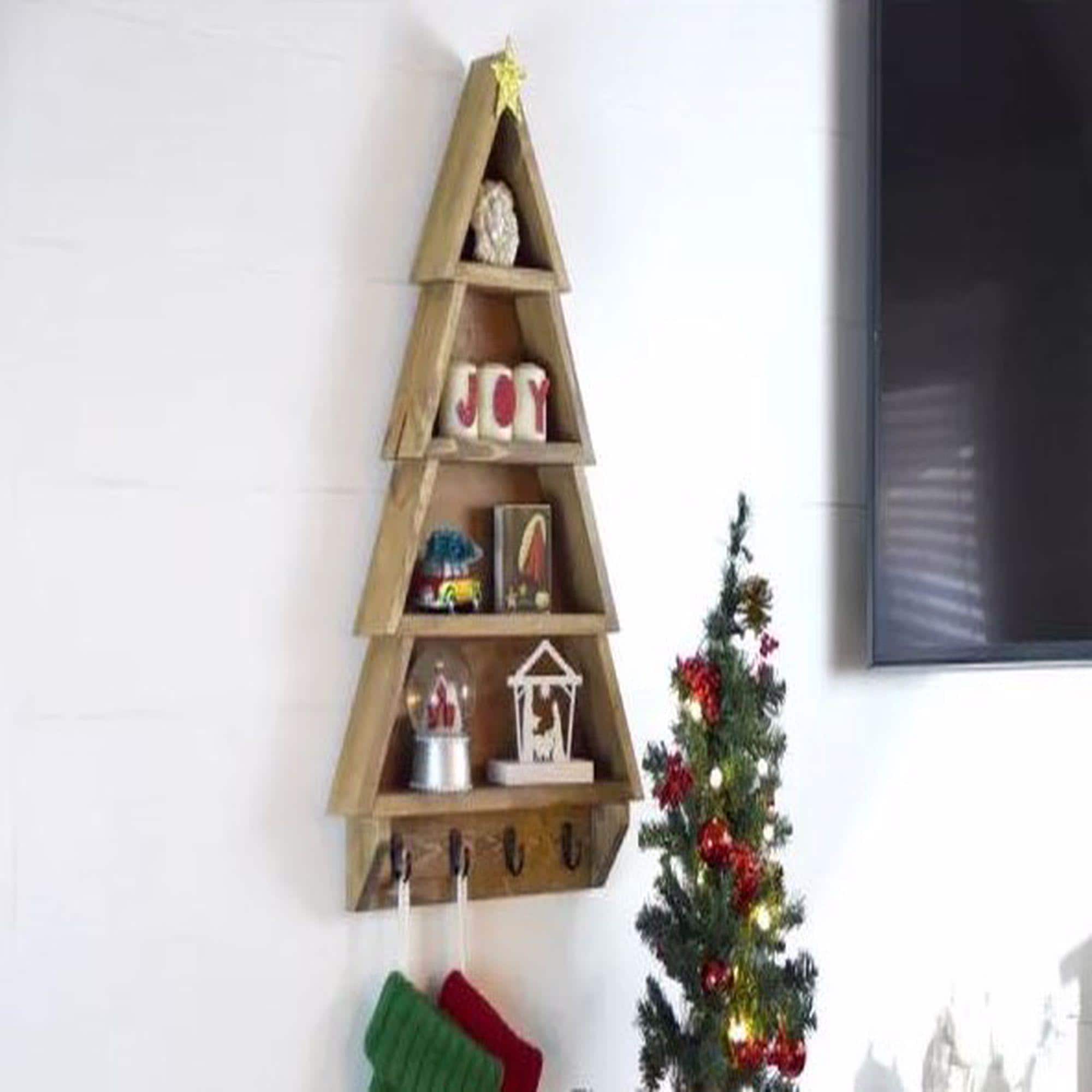 Wooden Christmas Tree Shelf DIY, Wooden Tree, Christmas Decoration ...