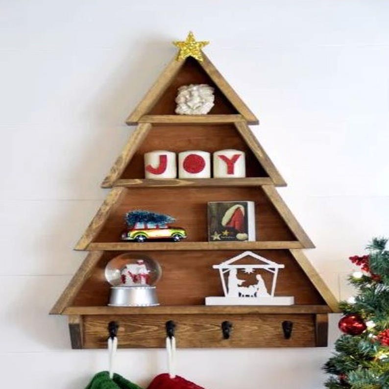 Wooden Christmas Tree Shelf DIY, Wooden Tree, Christmas Decoration ...