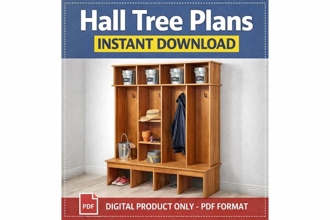 DIY Hall Tree Plans Mudroom Bench Entryway Organizer Woodworking PDF ...