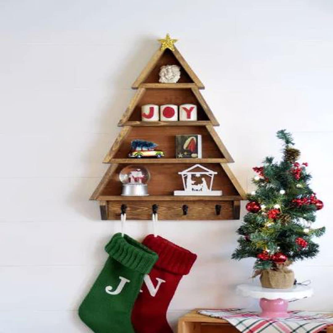 Wooden Christmas Tree Shelf DIY, Wooden Tree, Christmas Decoration ...