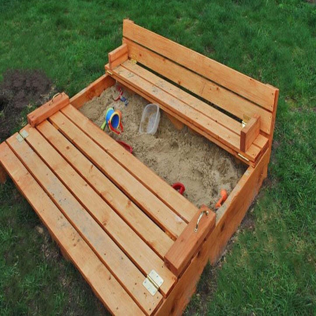 DIY Sand Box With Built-in Seats, Sand Box, Woodworking Outdoor Sand ...