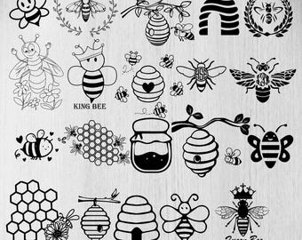 Bee SVG Bundle, Bee PNG Bundle, Bee Clipart, Bee Silhouette, Honeycomb ...