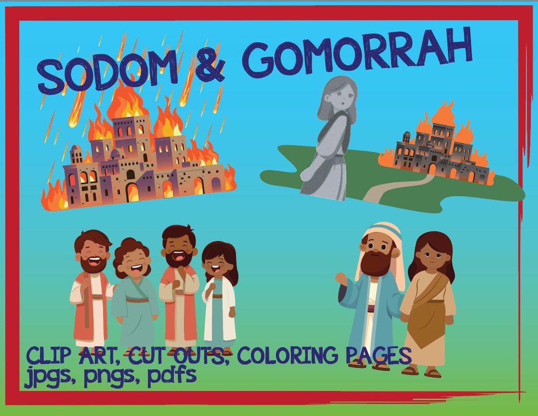 Sodom and Gomorrah Clip Art & Coloring Pages - PNG JPG PDF - Etsy