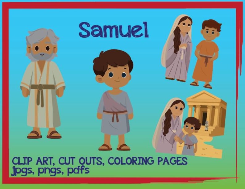 Samuel and Eli Bible Story Clip Art & Coloring Pages - PNG JPG PDF - Etsy