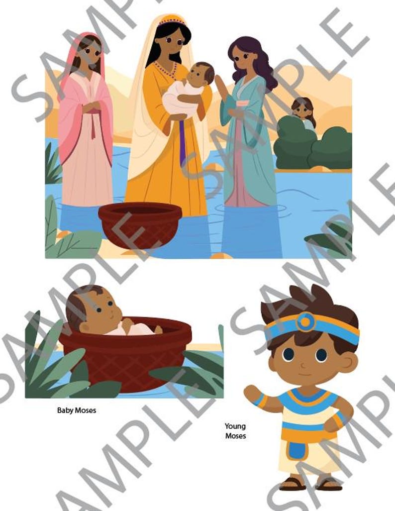 Baby Moses Clip Art & Coloring Pages - PNG JPG PDF - Etsy