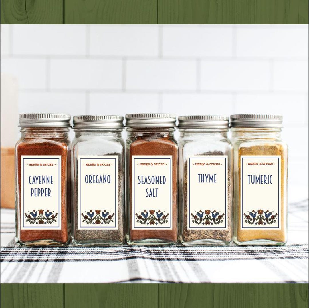Spice Jar Labels With Corning Country Festival Pattern -printable - Etsy