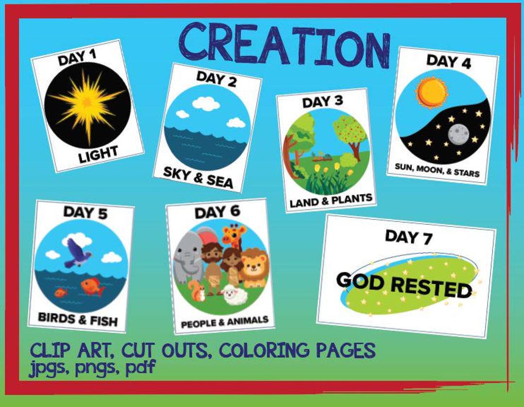 Creation Story Clip Art & Coloring Pages - PNG JPG PDF - Etsy