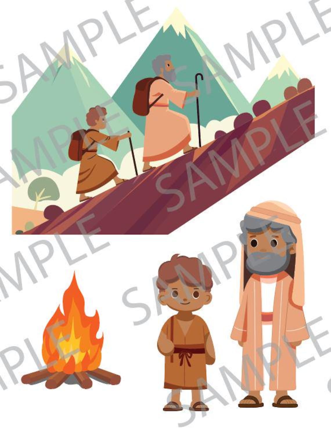 Abraham's Sacrifice of Isaac Clip Art & Coloring Pages - PNG JPG PDF - Etsy