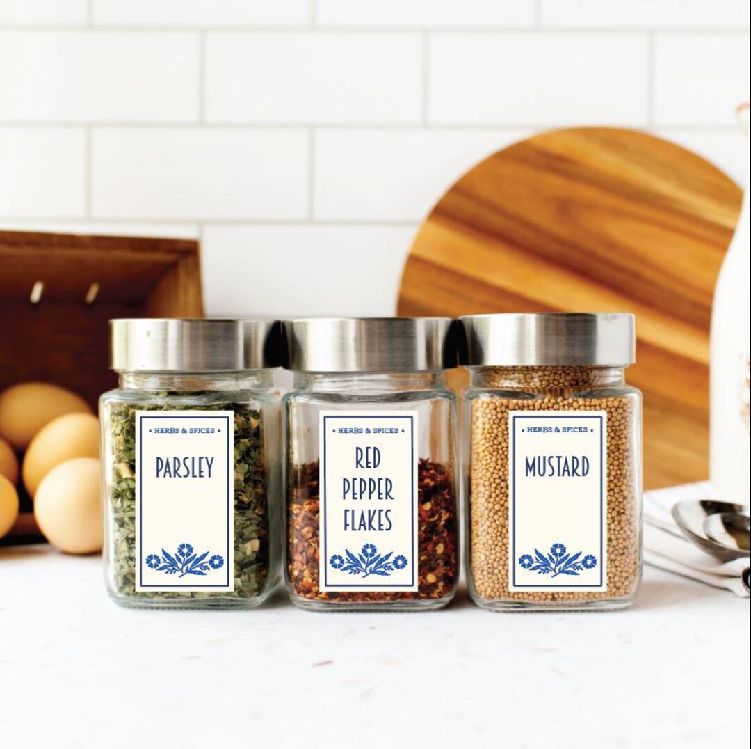 Spice Jar Labels With Corning Cornflower Blue Pattern -printable - Etsy