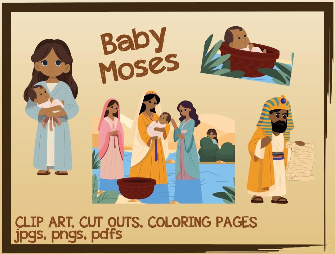 Baby Moses Clip Art & Coloring Pages - PNG JPG PDF - Etsy