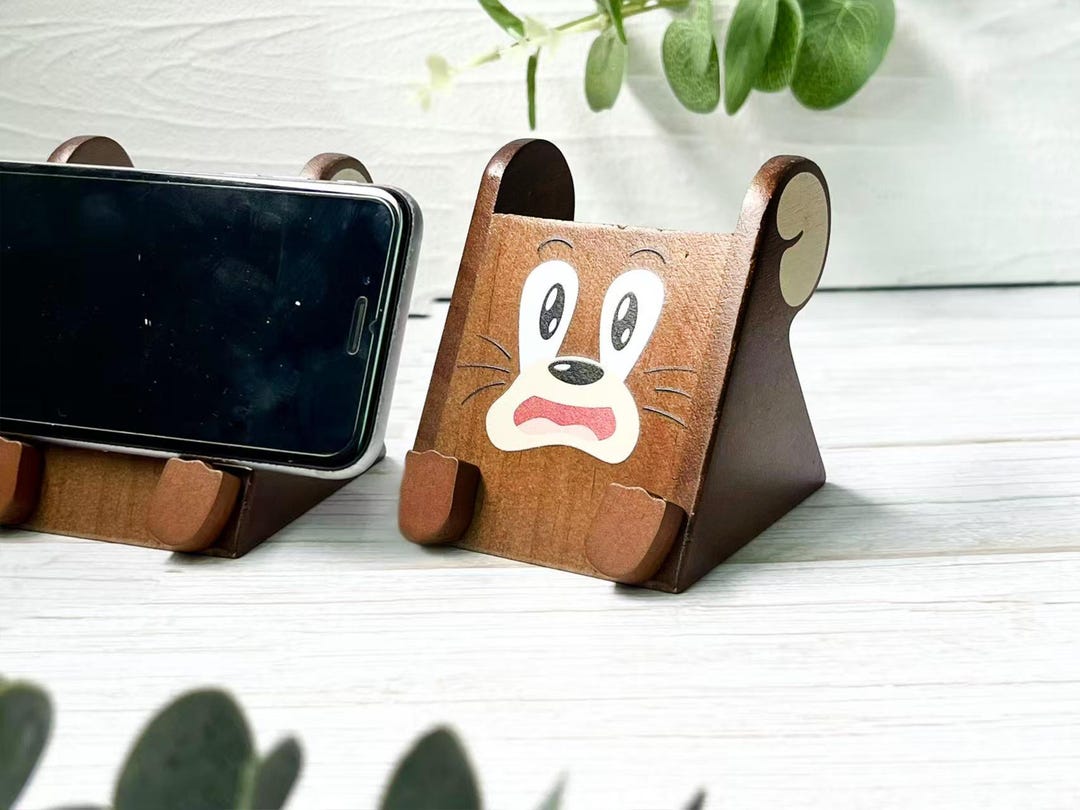 Wooden Mouse Shaped Phone Stand Desk Ornament Decor, Cute Wooden Mouse ...