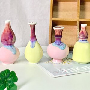 Pink Miniature Pottery Bud Vases for Desk Decor, Handmade Mini Mommy ...