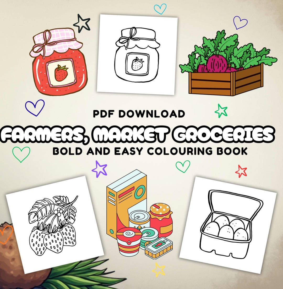 50 Bold and Easy Colouring Pages Farmers Market Coloring Book ...