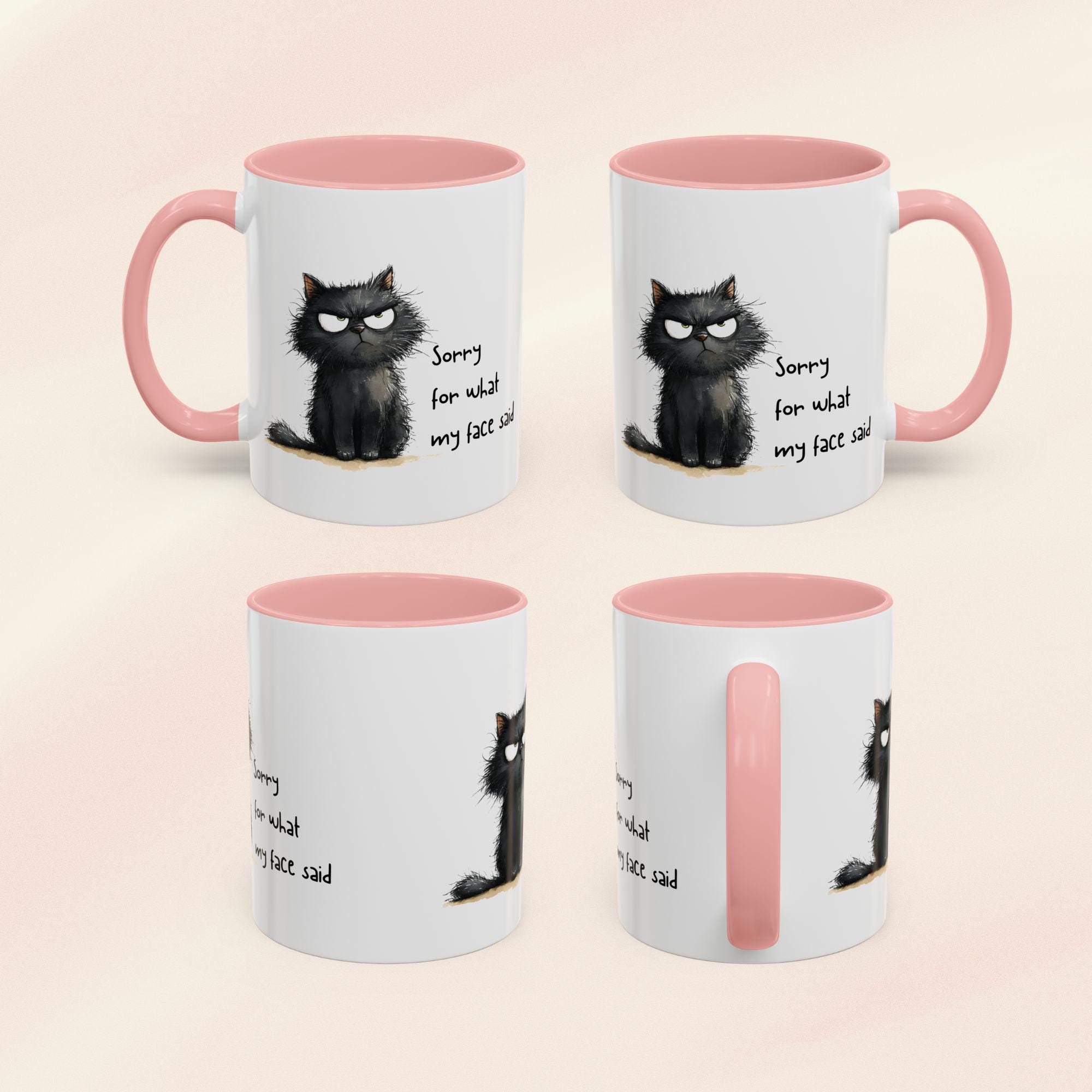 Funny Cat Mug Sorry for What My Face Said, Grumpy Black Cat, Sarcastic ...
