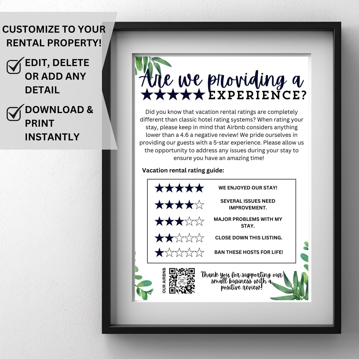 Airbnb Host Templates | 5 Star | Vrbo Review Sign | Airbnb Review ...