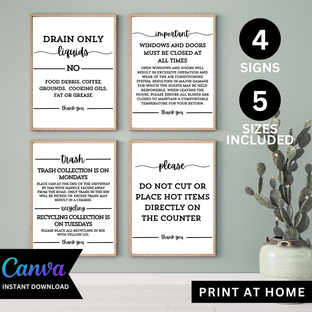 Airbnb Kitchen Sign Bundle | Airbnb Decor | Airbnb House Rules | Airbnb ...