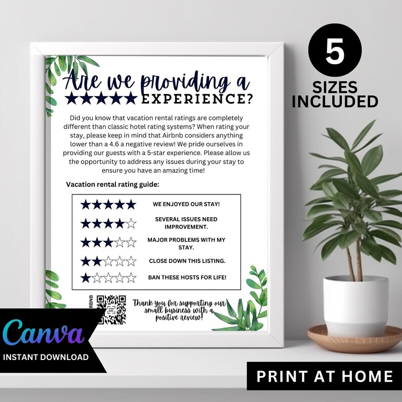 Airbnb Host Templates | 5 Star | Vrbo Review Sign | Airbnb Review ...