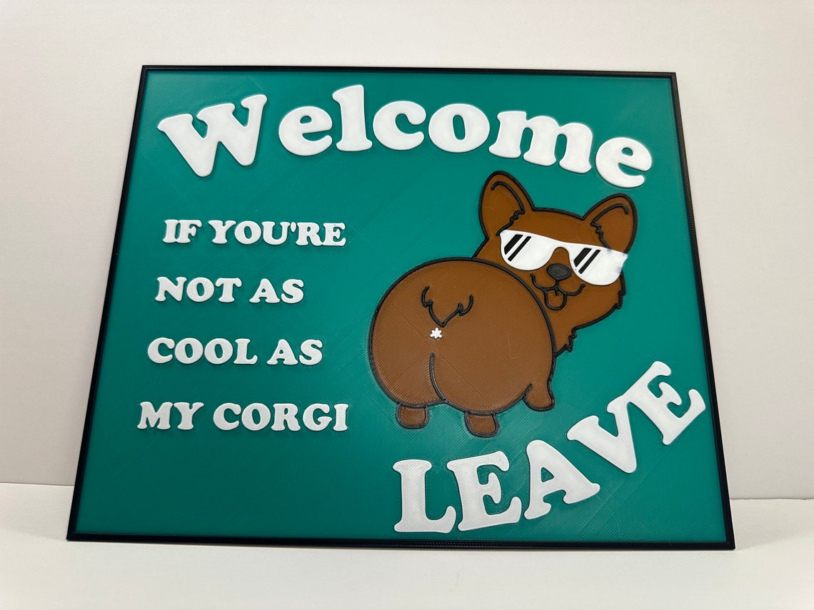 Welcome Corgi Sign – Cute 3D Printed Door Sign With Funny Message ...