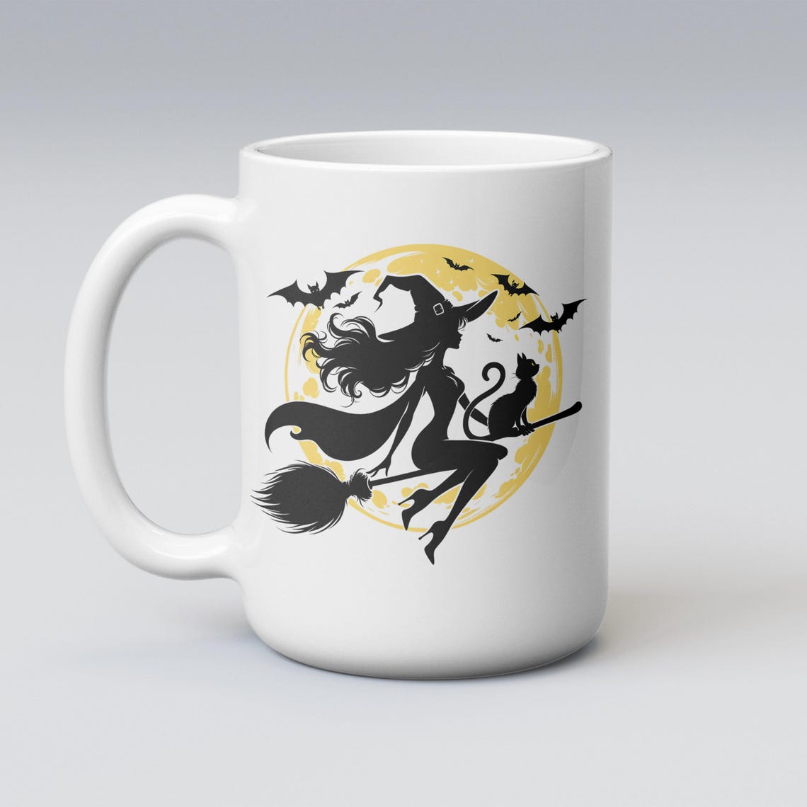 Witch Moon Cat Silhouette Whimsical Moon Girl Digital Art, Transparent ...