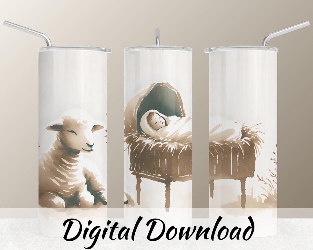 Serene Sheep and Cradle Scene for Tumbler Wraps - Christian Tumbler ...