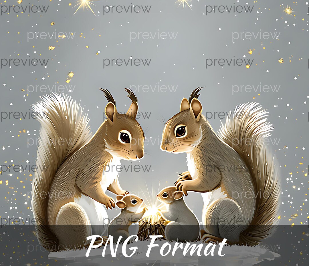 Charming Family of Squirrels Illustration for Holiday Night Tumbler Wrap - Cozy Winter Scene ...