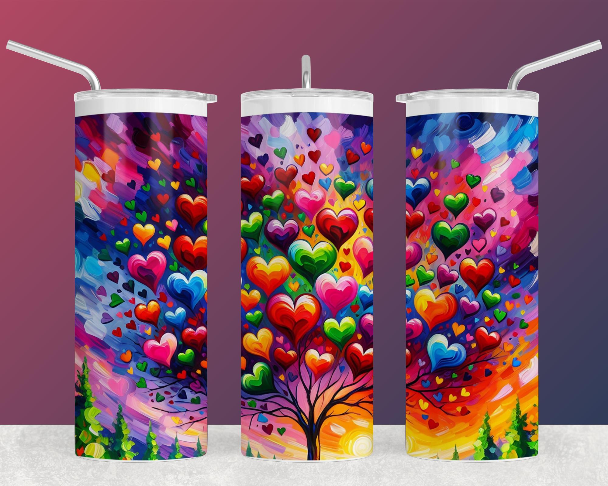Colorful Heart Tree Design for Tumblers - Vibrant Sunset Background ...