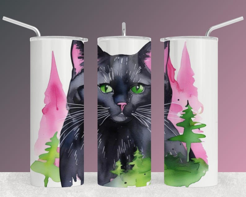 Cute Preppy Cat PNG- Black Cat PNG, Pink and Green Cats, Downloadable ...