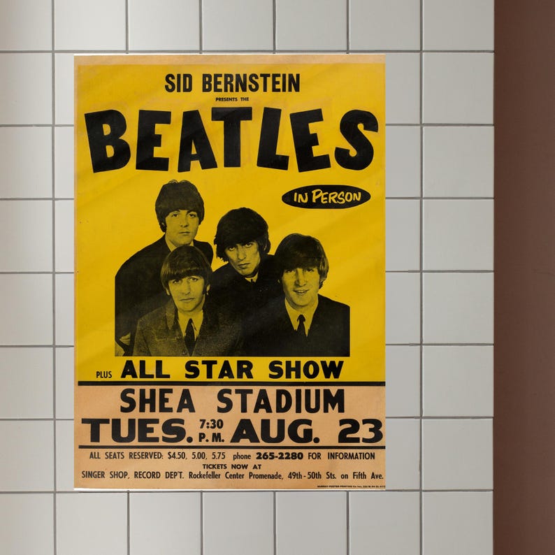 Beatles Shea Stadium 1966 Concert, Vintage Poster, Retro Poster, Metal ...