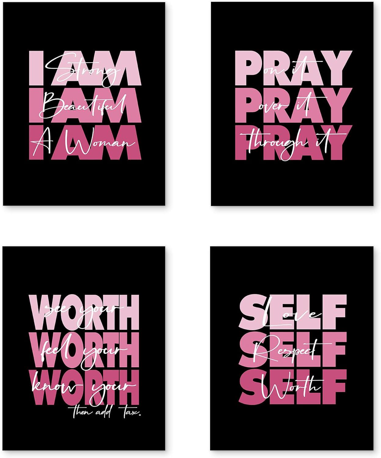 Girl Inspirational Quotes Pray Worth Set of 4, Motivational Posters ...